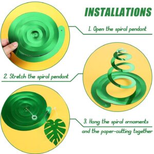 32Pcs Hawaiian Luau Party Decorations Palm Leaves Hanging Swirl,Tropical Safari Jungle Glitter Green Palm Leaves Decorations for Summer Beach Party Baby Shower Ceiling Hanging Foil Swirls