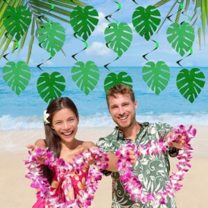 32Pcs Hawaiian Luau Party Decorations Palm Leaves Hanging Swirl,Tropical Safari Jungle Glitter Green Palm Leaves Decorations for Summer Beach Party Baby Shower Ceiling Hanging Foil Swirls