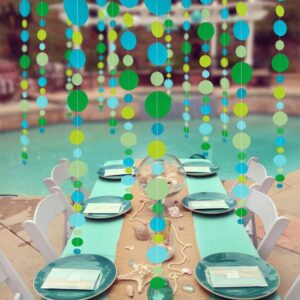 Blue Green Circle Dot Garland Bubble Streamer Spring Party Decoration Summer Under The Sea Pool Beach Ocean Bubble Hanging Bunting Banner Backdrop Mermaid Birthday Baby Shower Kids Room Party Decor