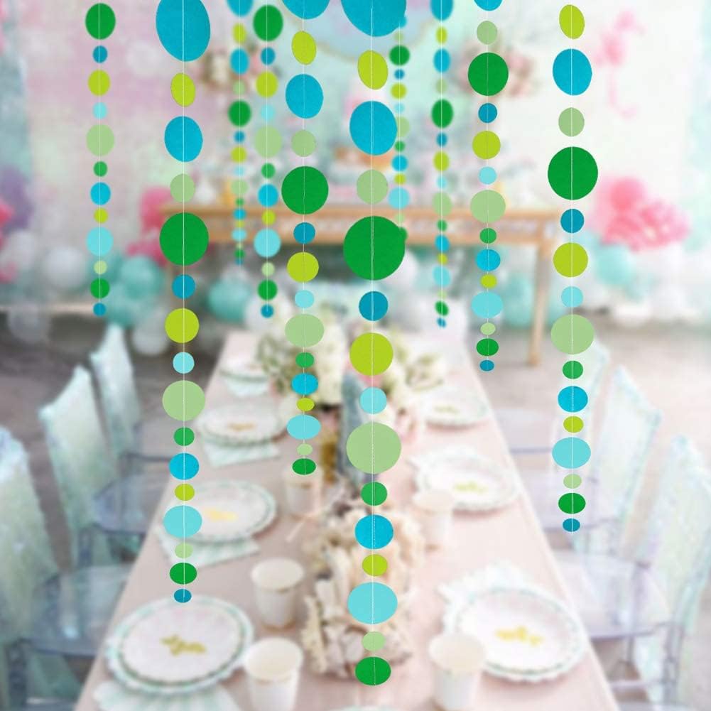 Blue Green Circle Dot Garland Bubble Streamer Spring Party Decoration Summer Under The Sea Pool Beach Ocean Bubble Hanging Bunting Banner Backdrop Mermaid Birthday Baby Shower Kids Room Party Decor