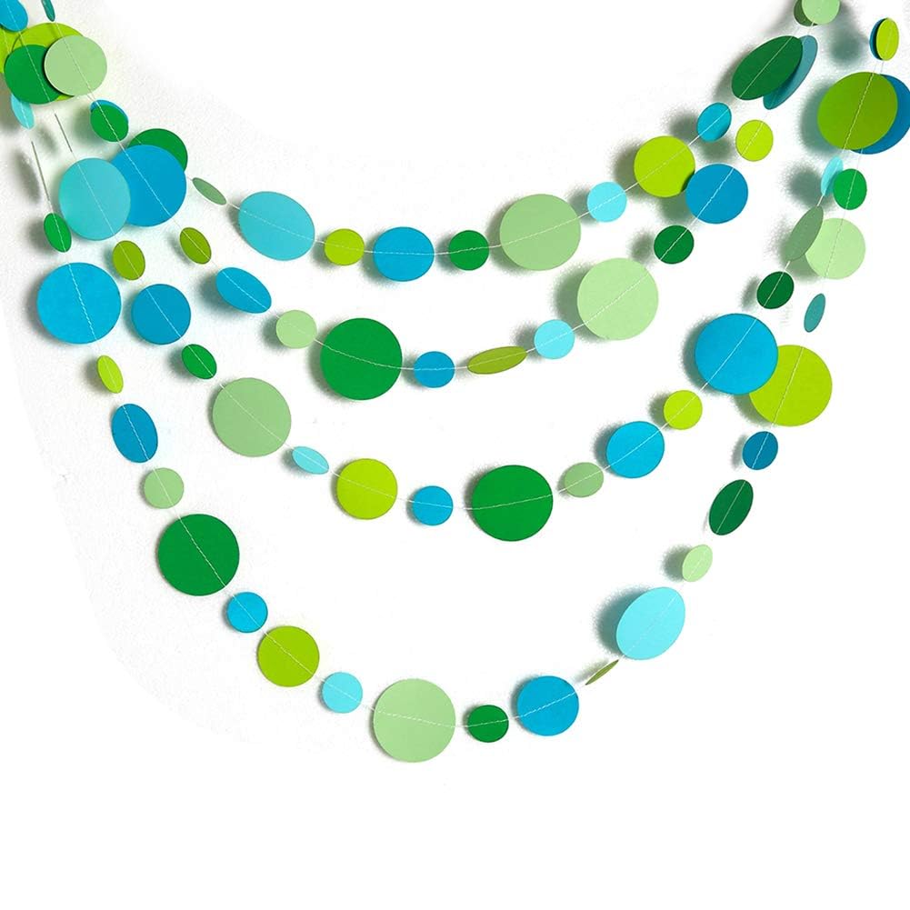 Blue Green Circle Dot Garland Bubble Streamer Spring Party Decoration Summer Under The Sea Pool Beach Ocean Bubble Hanging Bunting Banner Backdrop Mermaid Birthday Baby Shower Kids Room Party Decor