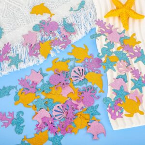 Whaline 300Pcs Sea Theme Confetti Sea Animal Table Confetti Glitter Starfish Turtle Dolphin Seagrass Table Decorations for Birthday Party Scatter Beach Theme Party Wedding Decorations DIY Crafts