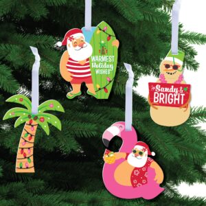 big dot of happiness tropical christmas - beach santa holiday decorations - christmas tree ornaments - set of 12