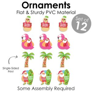 Big Dot of Happiness Tropical Christmas - Beach Santa Holiday Decorations - Christmas Tree Ornaments - Set of 12