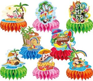 uyoulis set of 8 premium 3d double-sided paper honeycomb centerpiece decorations for summer pool hawaiian beach parties - desktop decor, birthday photo props, and holiday party supplies