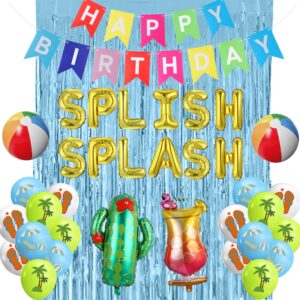 splish splash birthday bash party decorations happy birthday banner beach ball flamingo cactus balloons hawaiian luau tropical summer pool beach birthday party decoration for kids