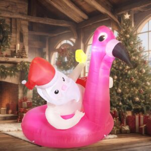 Liliful 5 ft Hawaiian Laua Santa on Flamingo Pool Float Christmas in July Inflatables Outdoor Decorations Blow Up Lighted Santa Claus with Flamingo Yard Decorations for Garden Lawn Xmas Decor