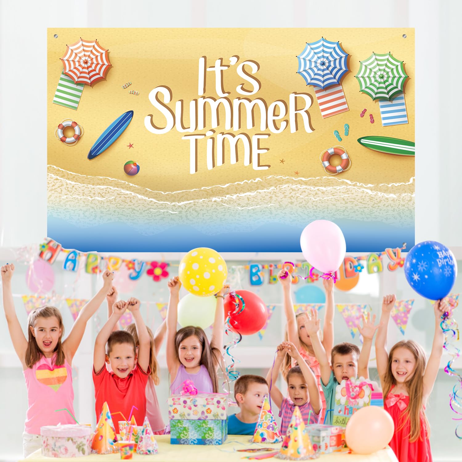 Summer Beach Decorations for Party 70.8 * 43.3 in Hawaiian Party Banner Surfboard Background for Birthday Summer Themed Party Supplies Favors