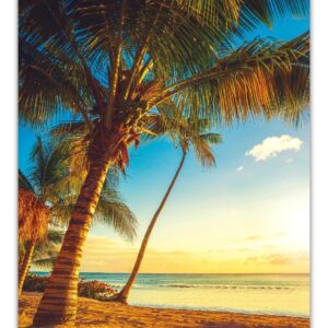 Trends International Scenery-Sunset on The Beach Wall Poster with Magnetic Frame, 22.375" x 34", Premium Print and White Hanger Bundle