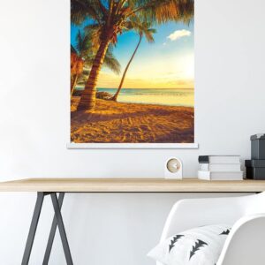 Trends International Scenery-Sunset on The Beach Wall Poster with Magnetic Frame, 22.375" x 34", Premium Print and White Hanger Bundle