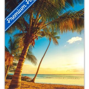 Trends International Scenery-Sunset on The Beach Wall Poster with Magnetic Frame, 22.375" x 34", Premium Print and White Hanger Bundle