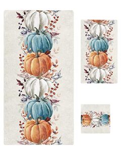 fall burlap bathroom towel set,microfiber bath kitchen beach hand dish towels set,quick dry luxury soft decorative towels+set clearance bulk decor(3-pc) teal orange white pumpkin eucalyptus leaves