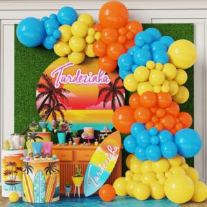 blue yellow orange balloons garland kit with 5/12/18 inch balloon 144pcs for tropical summer beach hawaiian baby shower birthday bachelorette pool party wedding graduation party decorations