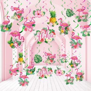 fuutreo 54 pcs flamingo party hanging swirl decorations tropical flamingo ceiling hanging swirls hawaiian party ceiling decor for flamingo summer aloha hawaiian beach luau party supplies decor