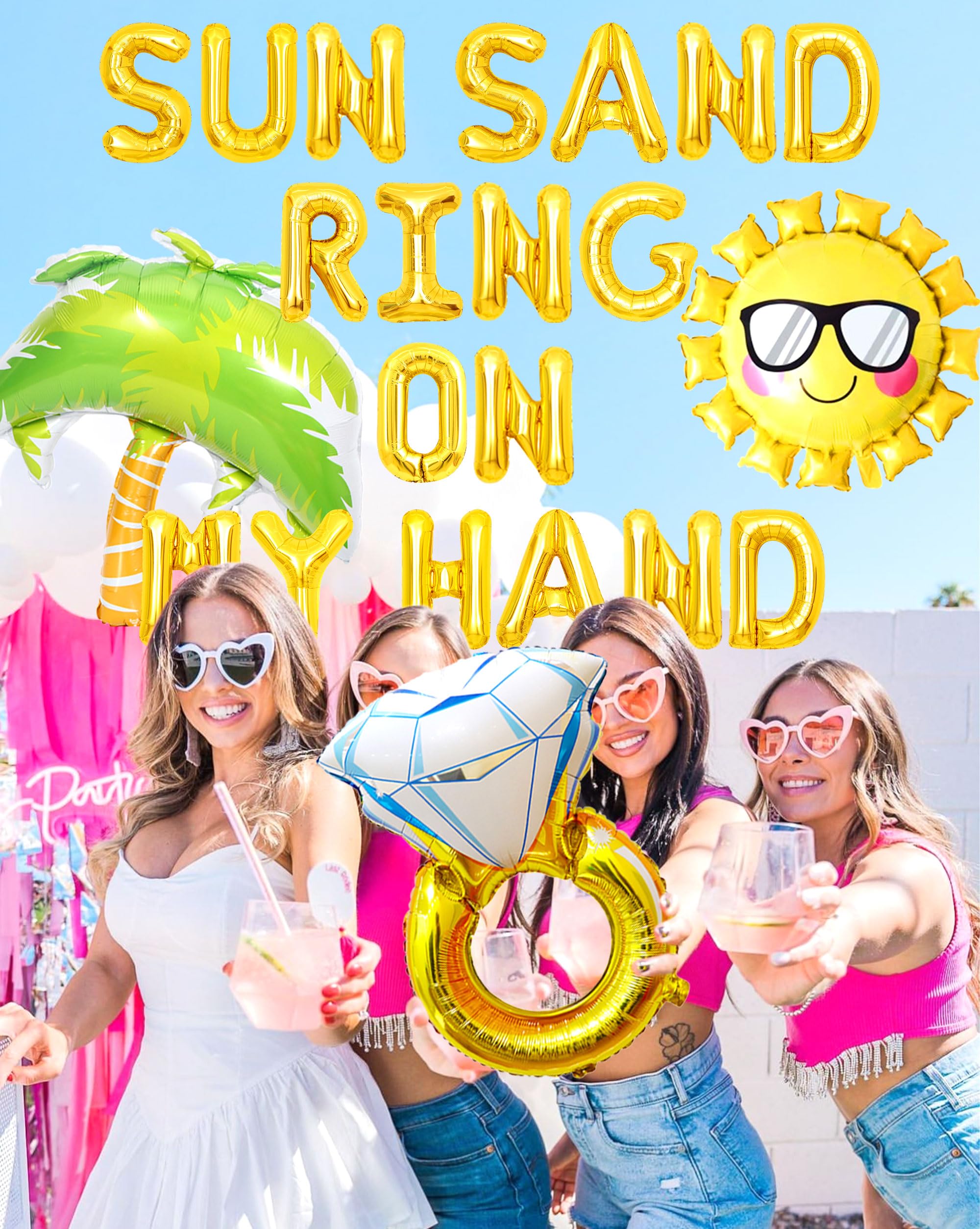 JeVenis Sun Sand Ring On My Hand Banner Balloons Beach Bridal Shower Decoration Hawaiian Luau Bachlorette Decoration