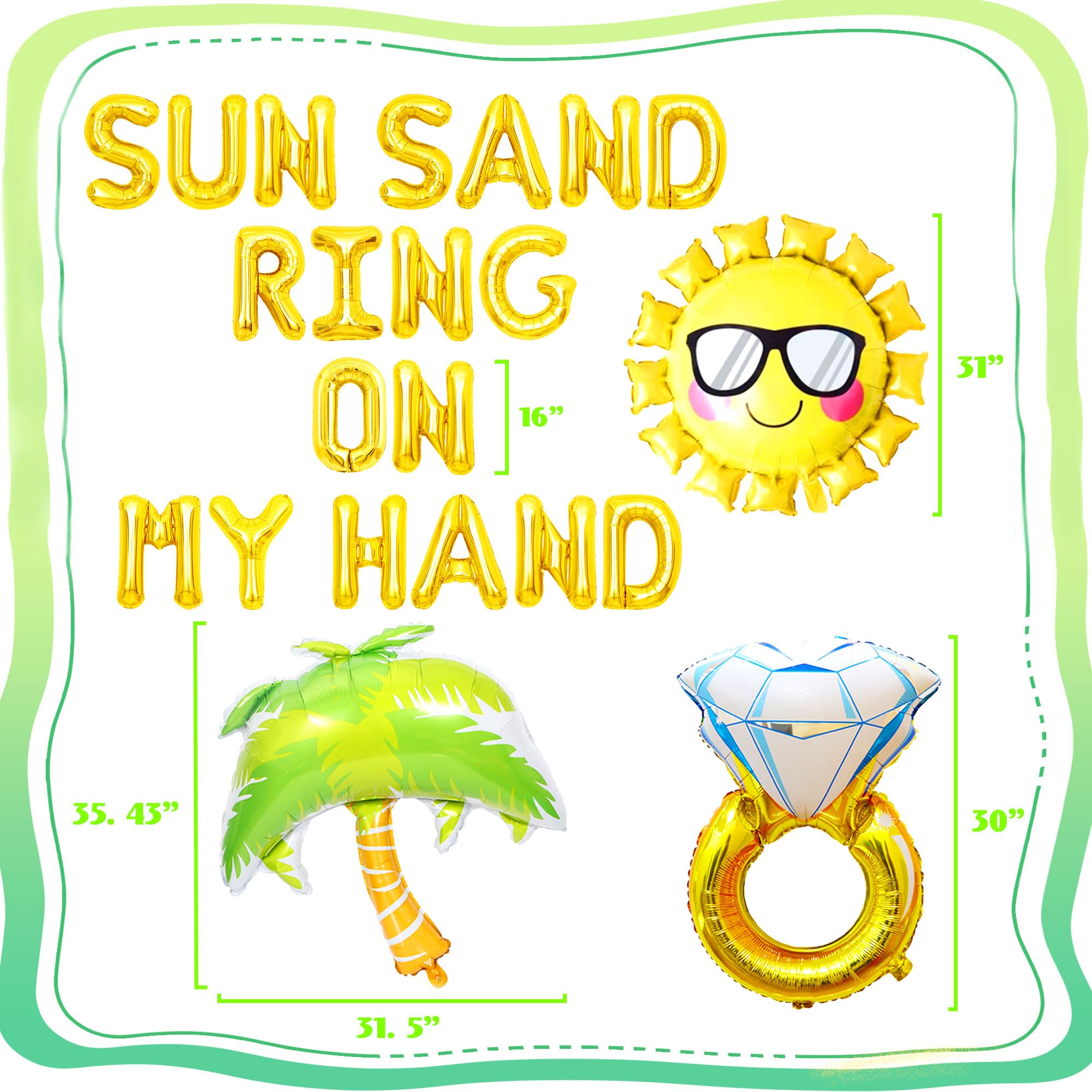 JeVenis Sun Sand Ring On My Hand Banner Balloons Beach Bridal Shower Decoration Hawaiian Luau Bachlorette Decoration