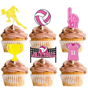 18pcs pink glitter volleyball dessert cupcake topper beach volleyball player sport theme decor supplies girls happy birthday decorations