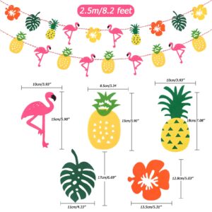 Anwyll Summer Hawaiian Party Decorations Set, Tropical Flamingo Banner Party Decorations,Hanging Paper Fans,Honeycomb Balls, Pineapple Decorations For Summer Luau Beach Party, Birthdays, Wedding