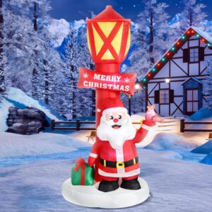 domkom 8 ft christmas inflatable outdoor decorations santa claus with lighthouse, led lights holiday blow up yard decoration for holiday party outdoor garden yard lawn winter decor