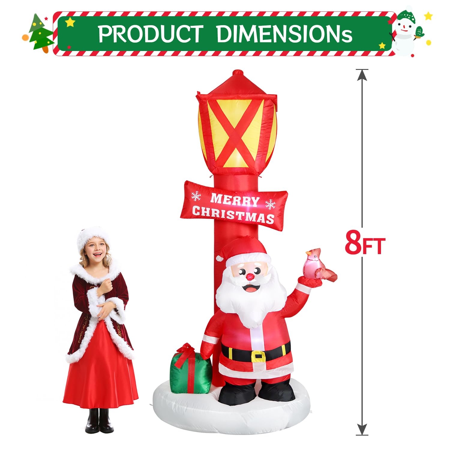 DomKom 8 FT Christmas Inflatable Outdoor Decorations Santa Claus with lighthouse, LED Lights Holiday Blow Up Yard Decoration for Holiday Party Outdoor Garden Yard Lawn Winter Decor