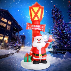 DomKom 8 FT Christmas Inflatable Outdoor Decorations Santa Claus with lighthouse, LED Lights Holiday Blow Up Yard Decoration for Holiday Party Outdoor Garden Yard Lawn Winter Decor