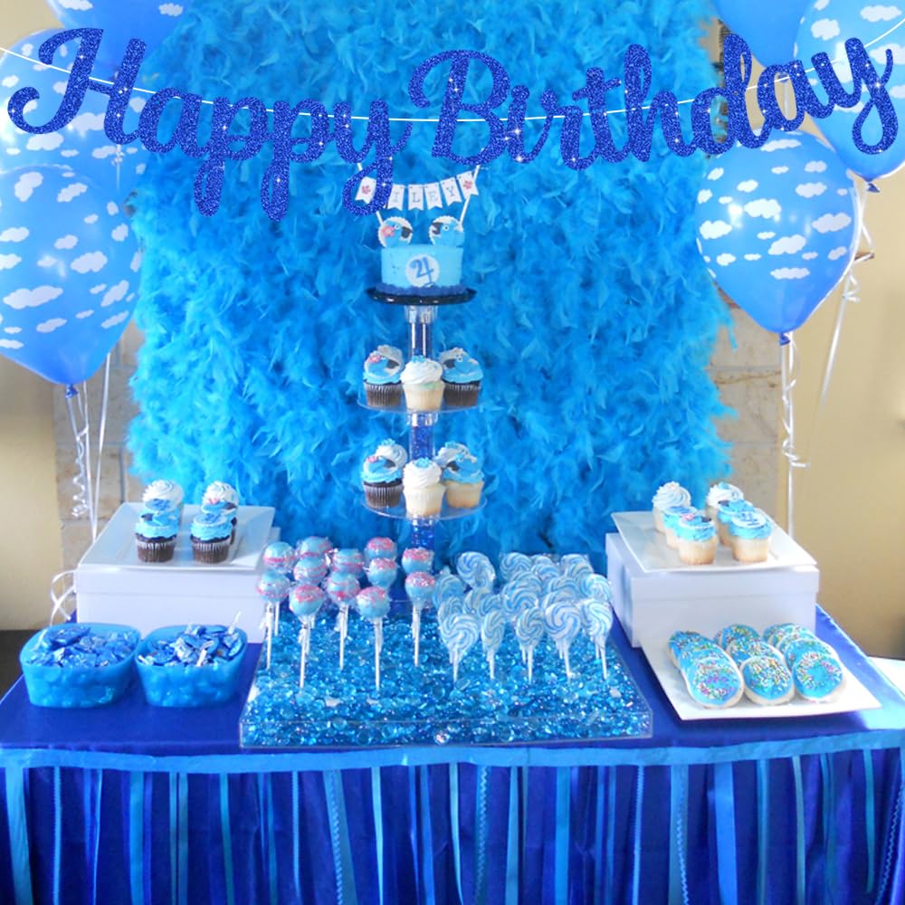 BEISHIDA Blue Happy Birthday Banner - NO DIY,10Feet,Pre-Strung-Glitter Happy Birthday Sign, Happy Birthday Garland,Happy Birthday Backdrop,Happy Birthday Decorations for Women