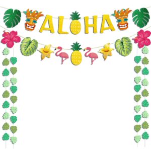 hawaiian aloha party decorations - gold glittery aloha banner for hawaii tropical luau themed party supplies