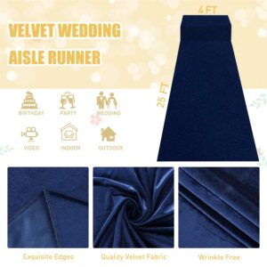 FUHSY Navy Blue Aisle Decorations for Wedding Ceremony 4FT Wide Aisle Runner 25FT Long Wedding Aisle Runners Velvet Fabric Linen Carpet Runner with Carpet Tapes Church Carpet Rug for Beach Outdoors