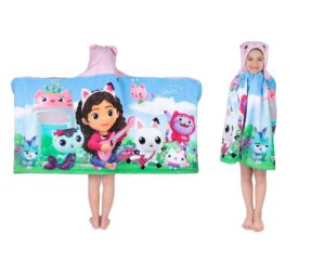 dreamworks gabby's dollhouse bath/pool/beach soft cotton terry hooded towel wrap, 24 in x 50 in, by franco kids