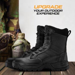 MAELSTROM Tactical Boots for Men with Zipper - Botas de Trabajo para Hombre - Heavy-Duty Leather Work Boots and Hiking Boots Men - Military & Combat Boot Tactical Gear for Men (11.5 Wide, Black)