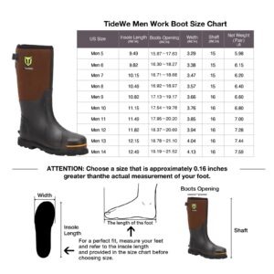 TIDEWE Rubber Work Boot for Men with Steel Toe & Shank, Waterproof Anti Slip Hunting Boot, 6mm Neoprene Hunting Boot, Sturdy Brown Rubber Boot for Manufacturing, Construction, Farming, Size 12