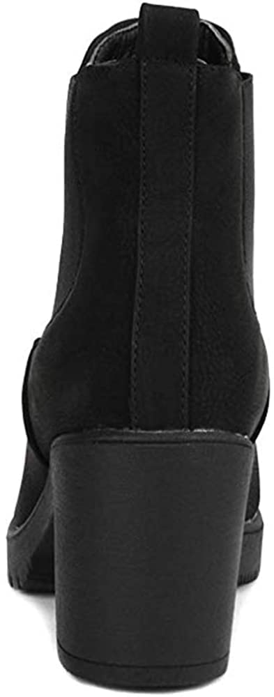 DREAM PAIRS Women's High Chunky Heel Chelsea Ankle Boots Slip On Elastic Fall Heeld Booties Shoes, Size 8.5, BLACK PU, FRE