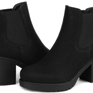 DREAM PAIRS Women's High Chunky Heel Chelsea Ankle Boots Slip On Elastic Fall Heeld Booties Shoes, Size 8.5, BLACK PU, FRE