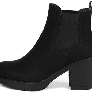 DREAM PAIRS Women's High Chunky Heel Chelsea Ankle Boots Slip On Elastic Fall Heeld Booties Shoes, Size 8.5, BLACK PU, FRE