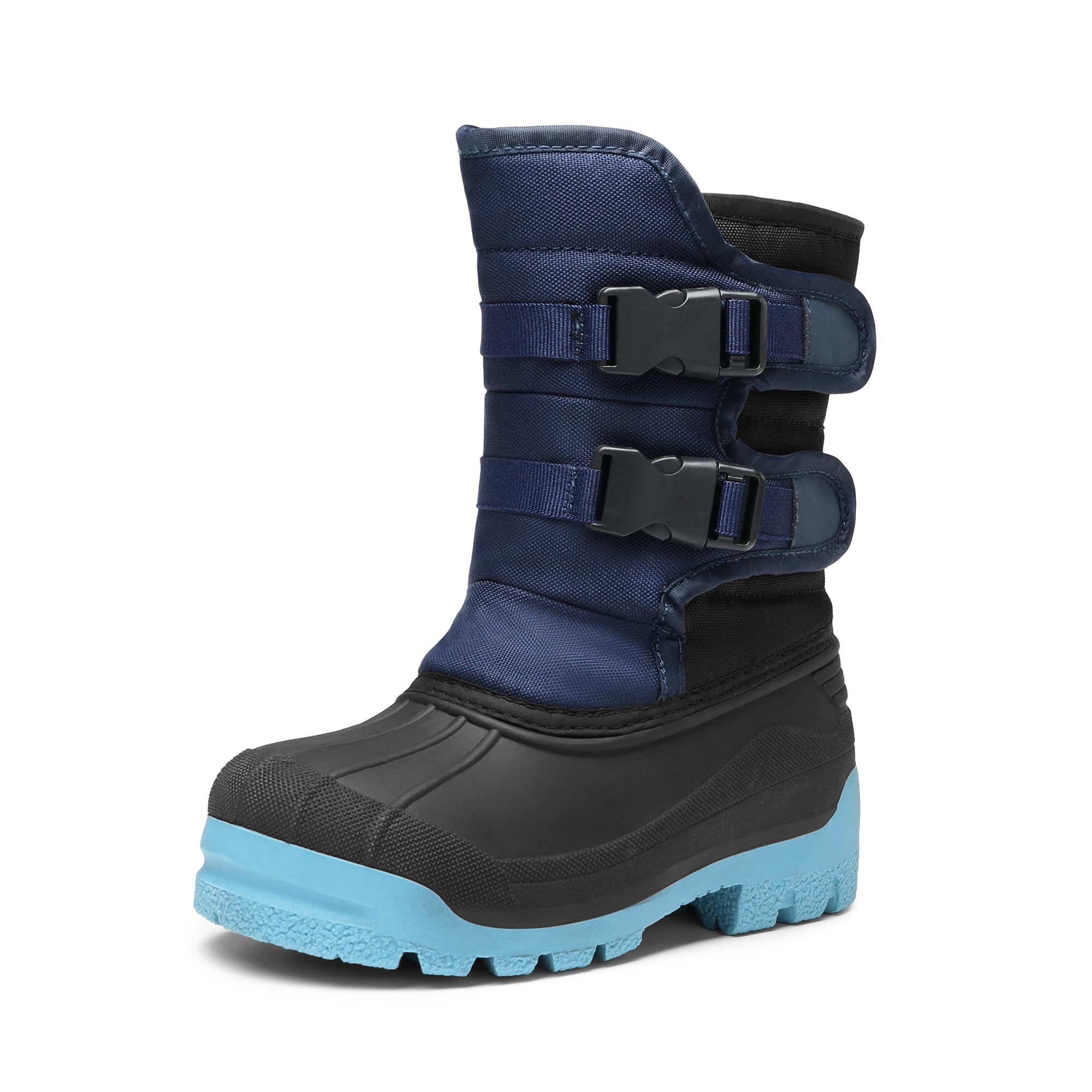 DREAM PAIRS Boys Snow Boots Slip Resistant Mid Calf Kids Winter Shoes SDSB2310K Size 2 Little Kid DARK BLUE LIGHT BLUE