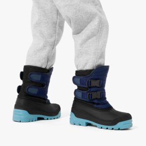 DREAM PAIRS Boys Snow Boots Slip Resistant Mid Calf Kids Winter Shoes SDSB2310K Size 2 Little Kid DARK BLUE LIGHT BLUE