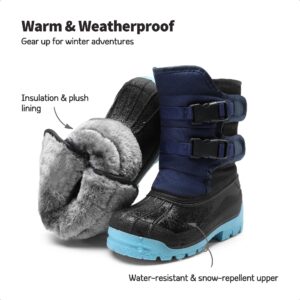 DREAM PAIRS Boys Snow Boots Slip Resistant Mid Calf Kids Winter Shoes SDSB2310K Size 2 Little Kid DARK BLUE LIGHT BLUE