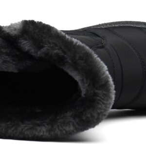 Hsyooes Womens Warm Fur Lined Winter Snow Boots Waterproof Ankle Boots Outdoor Booties Comfortable Shoes for Women,Black,7 M US=Label Size 38