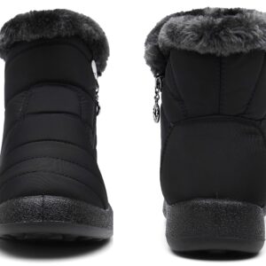 Hsyooes Womens Warm Fur Lined Winter Snow Boots Waterproof Ankle Boots Outdoor Booties Comfortable Shoes for Women,Black,7 M US=Label Size 38