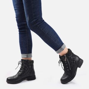 STQ Womens Military Zip Winter Fashion Combat Ankle Boot Black 7.5