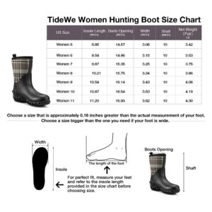 TIDEWE Rubber Boots for Women, 5.5mm Neoprene Insulated Rain Boots with Steel Shank, Waterproof Mid Calf Hunting Boots, Sturdy Rubber Work Boots for Farming Gardening Fishing (Plaid Size 8)