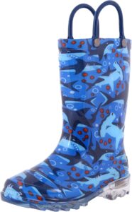 western chief kids light-up waterproof rain boot, blue 8 m us toddler