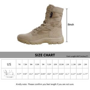 FREE SOLDIER Men's Tactical Boots 8 Inches Lightweight Combat Boots Durable Suede Leather Military Work Boots Desert Boots (Tan, 9.5)