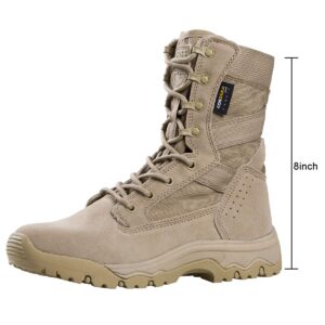 FREE SOLDIER Men's Tactical Boots 8 Inches Lightweight Combat Boots Durable Suede Leather Military Work Boots Desert Boots (Tan, 9.5)