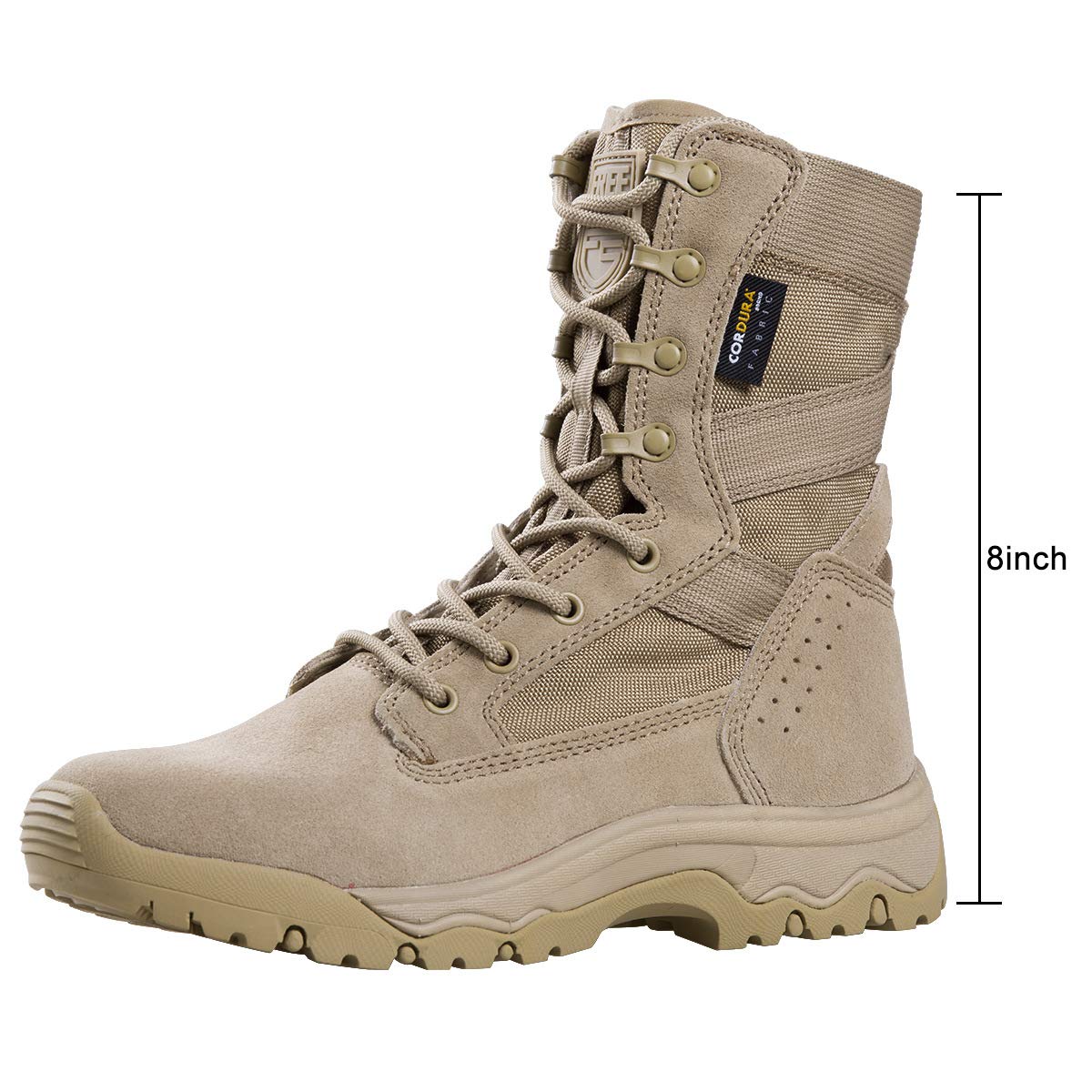 FREE SOLDIER Men's Tactical Boots 8 Inches Lightweight Combat Boots Durable Suede Leather Military Work Boots Desert Boots (Tan, 9.5)