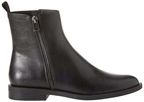 Amazon Essentials Women's Exterior Zip Flat Ankle Boot, Black Faux Leather, 6.5