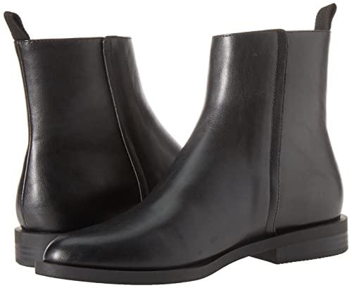 Amazon Essentials Women's Exterior Zip Flat Ankle Boot, Black Faux Leather, 6.5