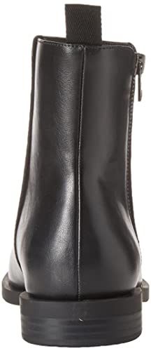 Amazon Essentials Women's Exterior Zip Flat Ankle Boot, Black Faux Leather, 6.5