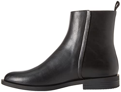 Amazon Essentials Women's Exterior Zip Flat Ankle Boot, Black Faux Leather, 6.5