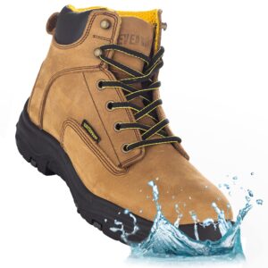 ever boots men's premium leather waterproof work boots insulated rubber outsole for hiking (12 d(m), copper)